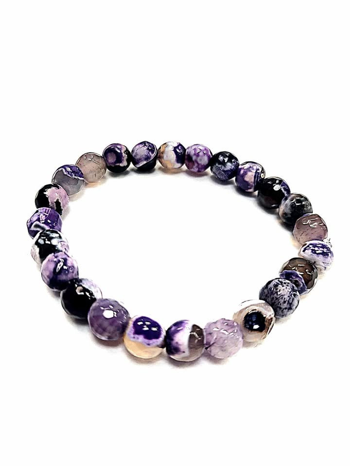 Bracelet - Agate de feu - noir-blanc-mauve - pierre fine - Rouge Bijou ...